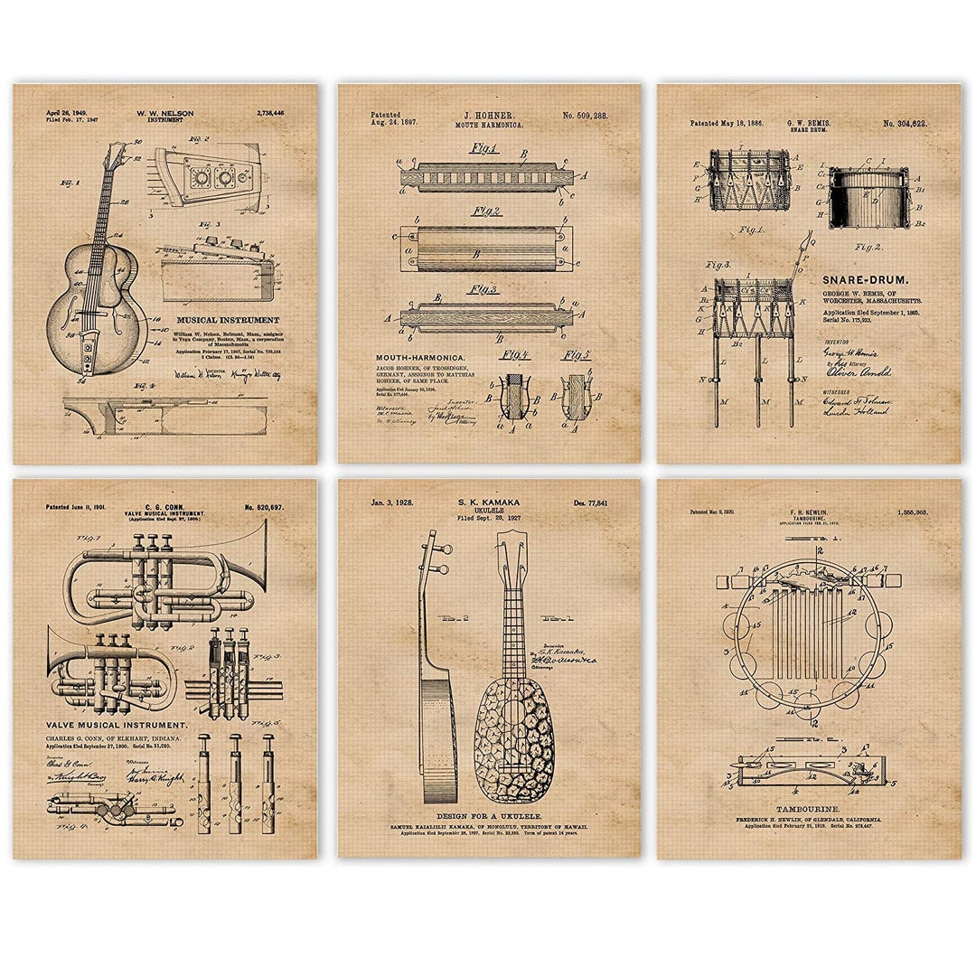 Vintage Music Instruments Patent Prints 6 Unframed Photos - Etsy