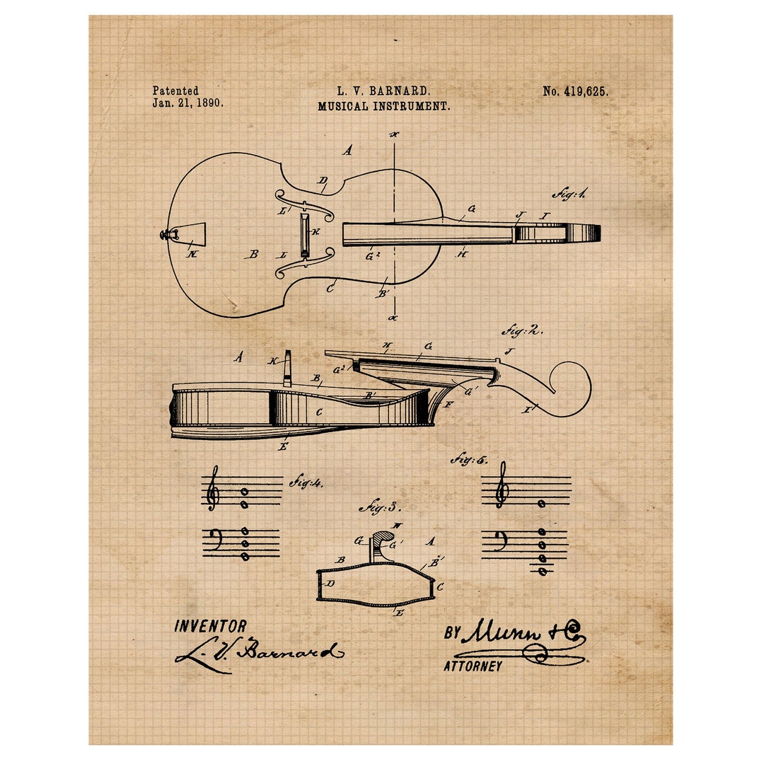 Vintage Cello Violin Instrument Patent Prints, 1 Unframed Photos, Wall ...