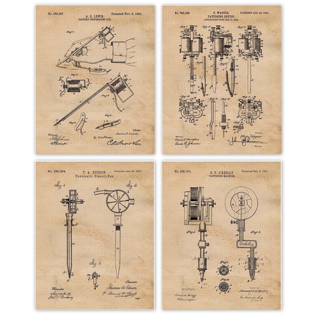 Vintage Tattoo Tools Patent Print, 4 Unframed Photos, Wall Art Decor ...
