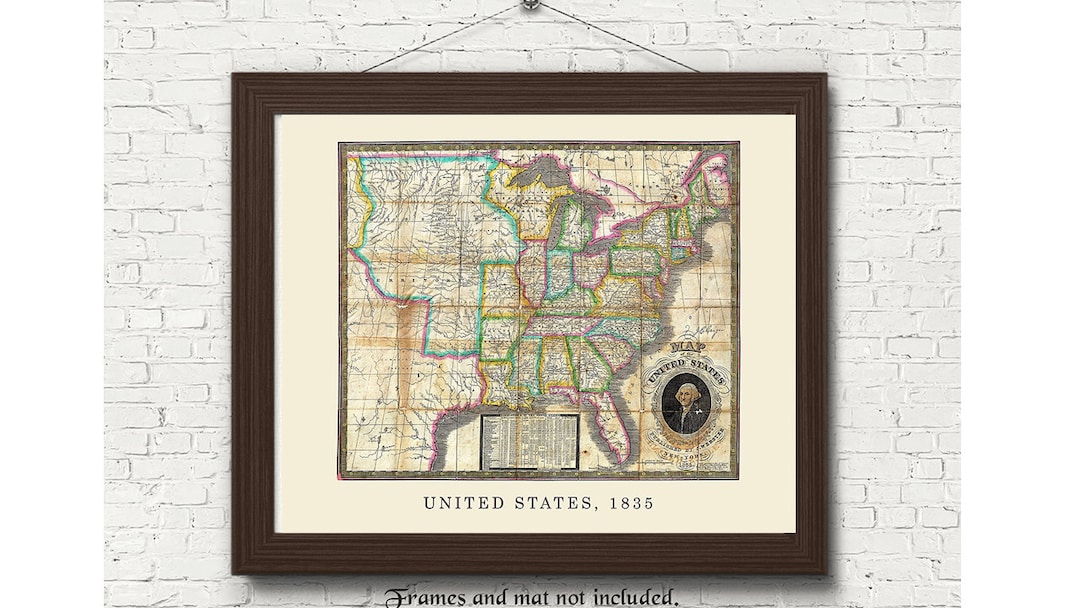 Vintage United States 1835 Map Replica Prints, 1 Unframed Photos, Wall ...