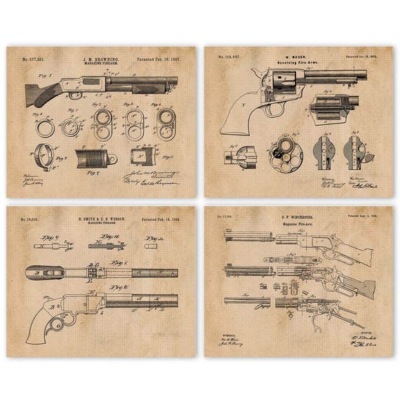 Vintage Pistols Rifles Patent Prints 4 Unframed Photos Wall - Etsy