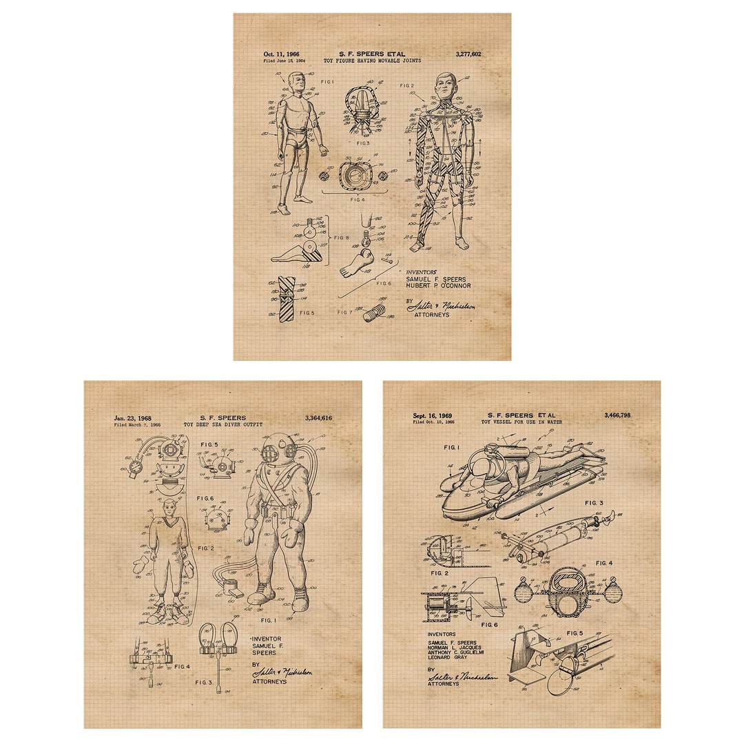 Vintage Military Characters Patent Prints, 3 Unframed Photos, Wall Art ...