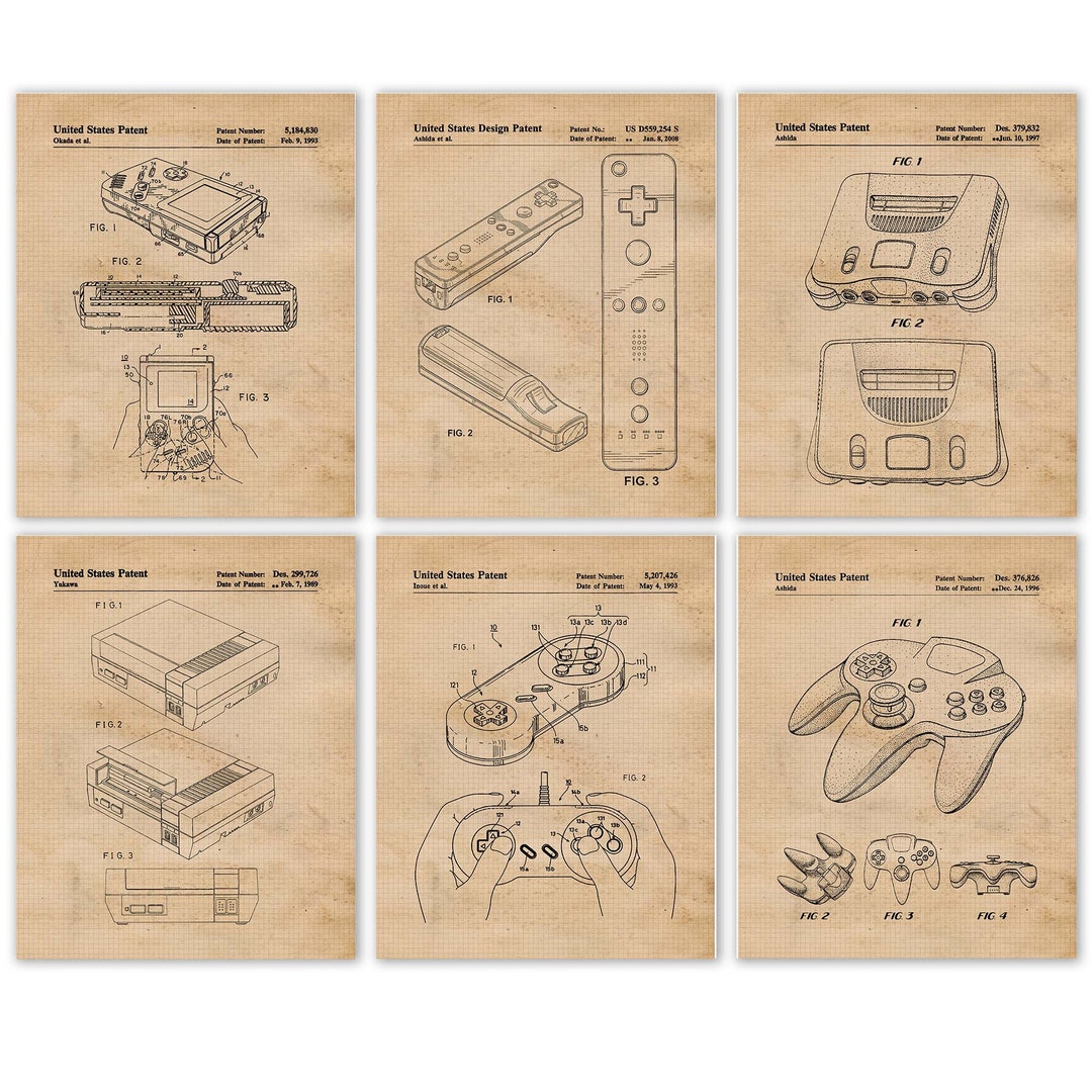 Vintage Video Games Patent Prints, 6 Unframed Photos, Wall Art Decor ...