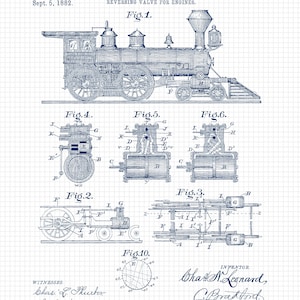 Vintage Railroad Train Patent Prints, 4 Unframed Photos, Wall Art Decor ...