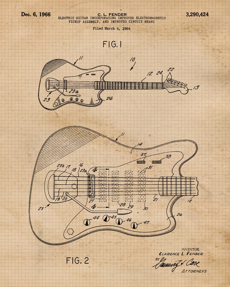 Vintage Electric Guitar Patent Prints 6 Unframed Photos Wall | Etsy