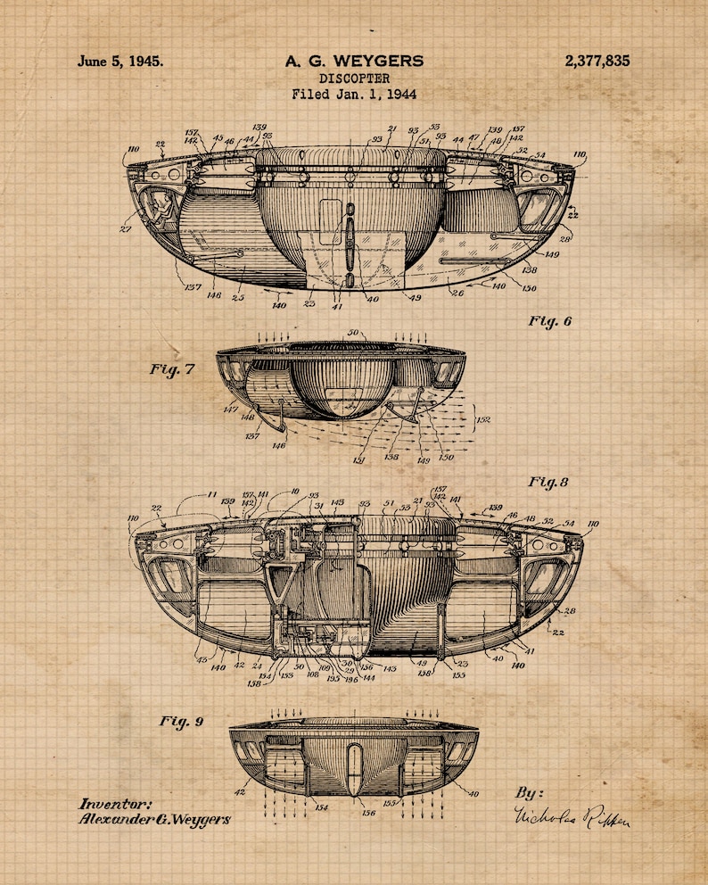 Vintage Discopter Flying Saucer Patent Poster Prints 4 - Etsy