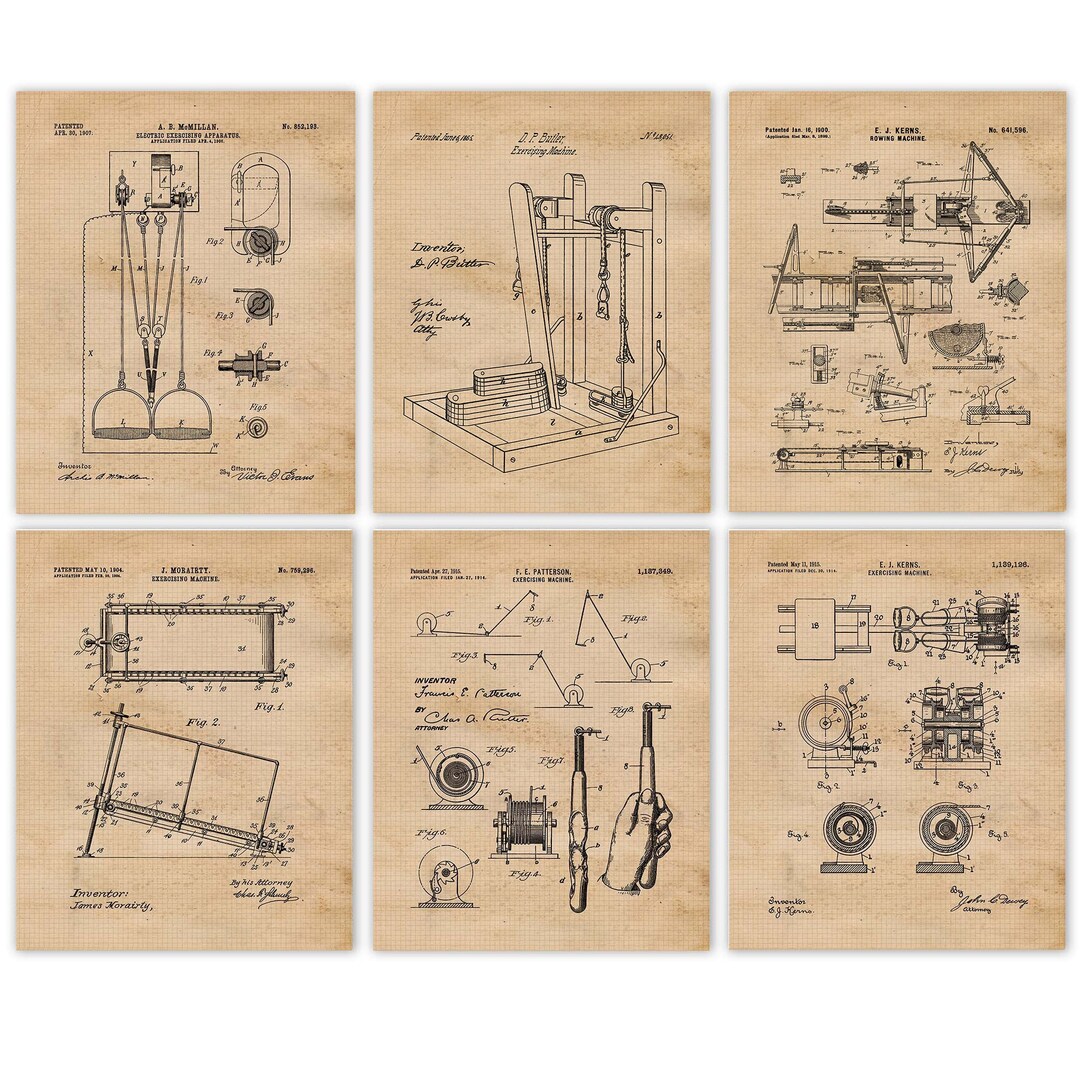 Vintage Fitness Machine Barbell Weights Patent Prints, 6 Unframed ...