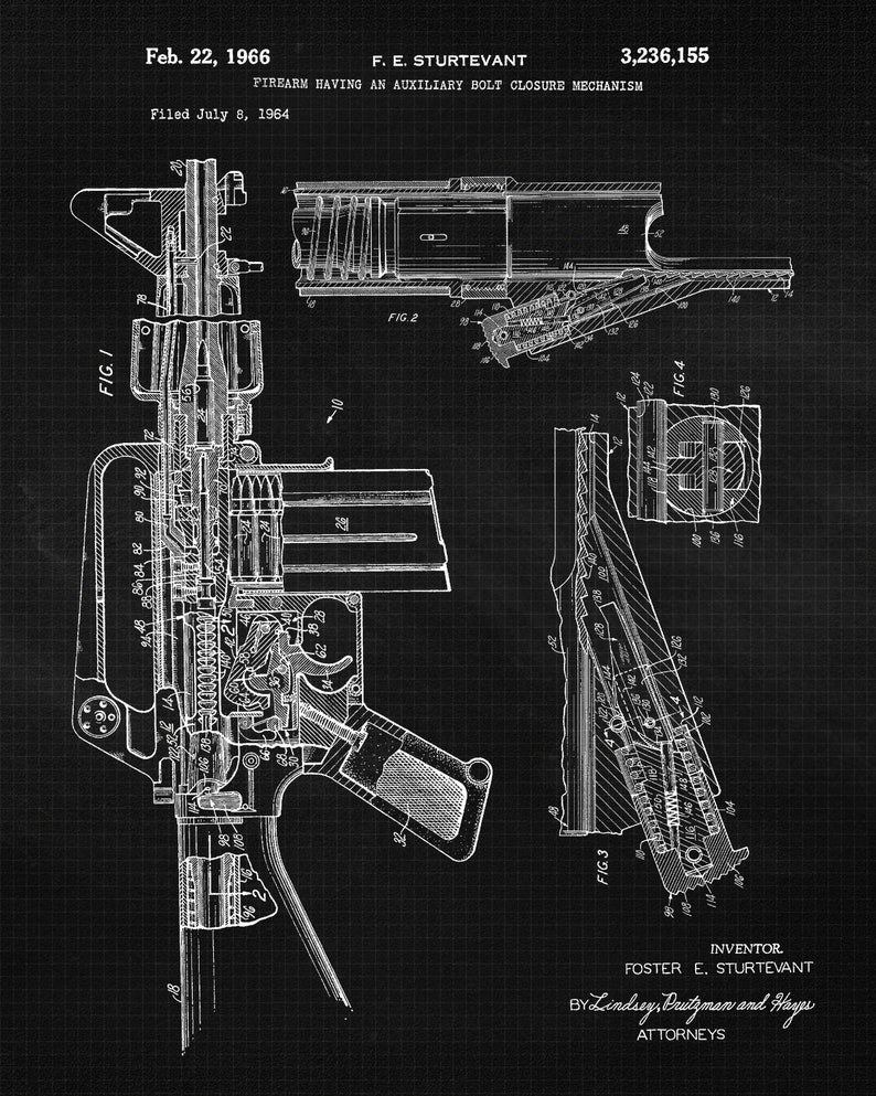 Vintage M16 Auto Rifle Patent Prints, 1 Unframed Photos, Wall Art Decor ...