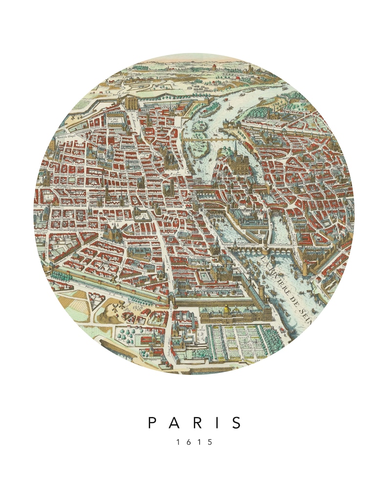 Vintage 1615 Paris France Replica Map Prints, 1 Unframed Photos, Wall ...