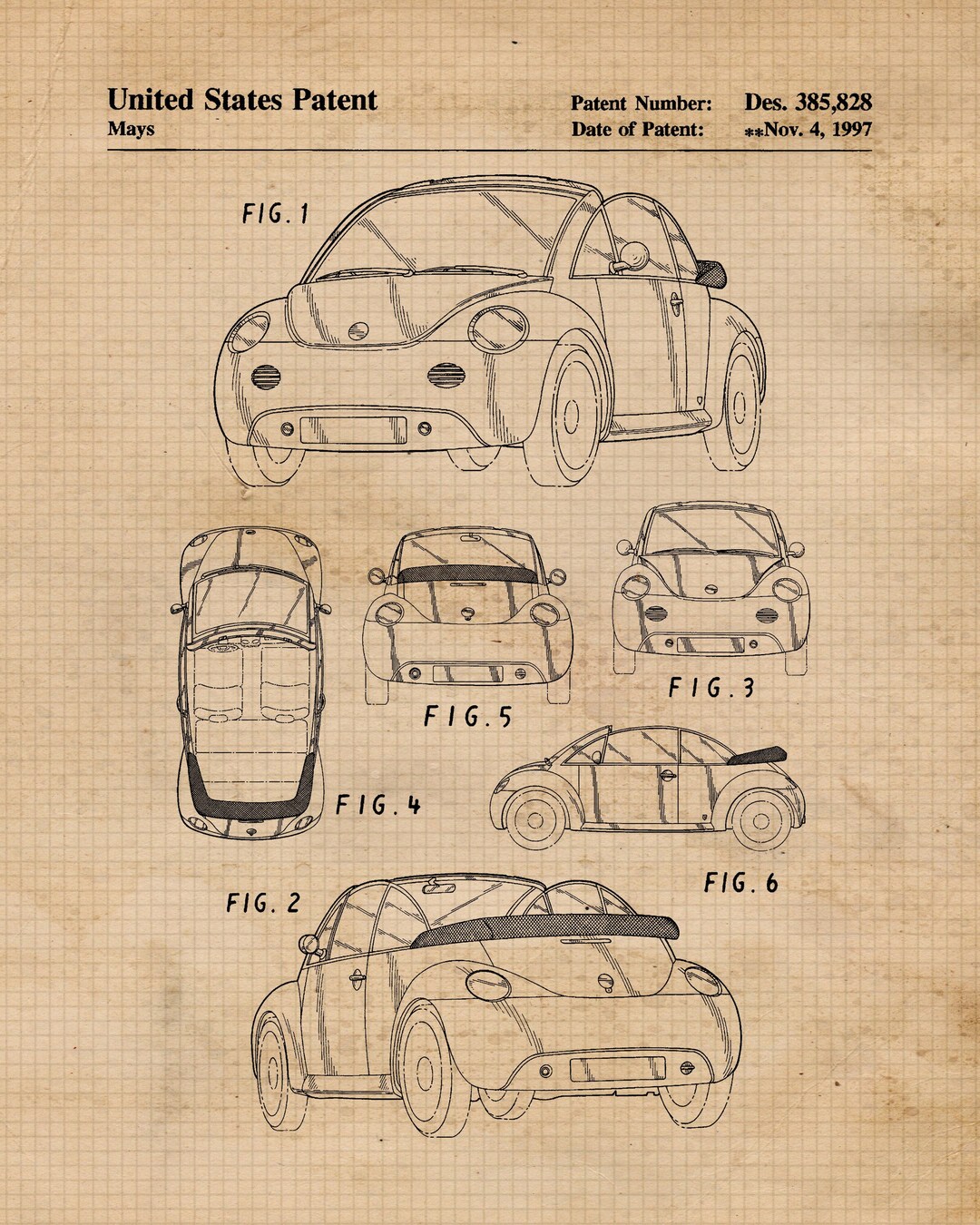 Bug Beetle Auto Patent Prints, 1 Unframed Photo, Wall Art Decor Gifts ...