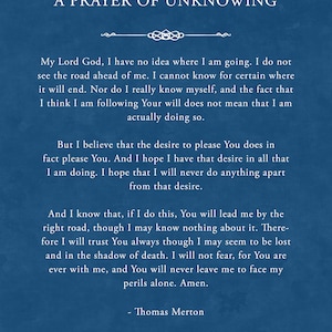 Classic Thomas Merton Prayer of Unknowing Quote Prints, 1 Unframed ...