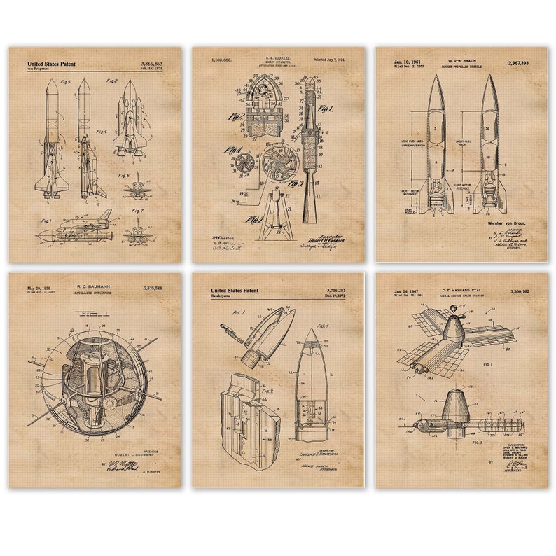 Vintage NASA Space Exploration Patent Prints, 6 Unframed Photos, Wall ...