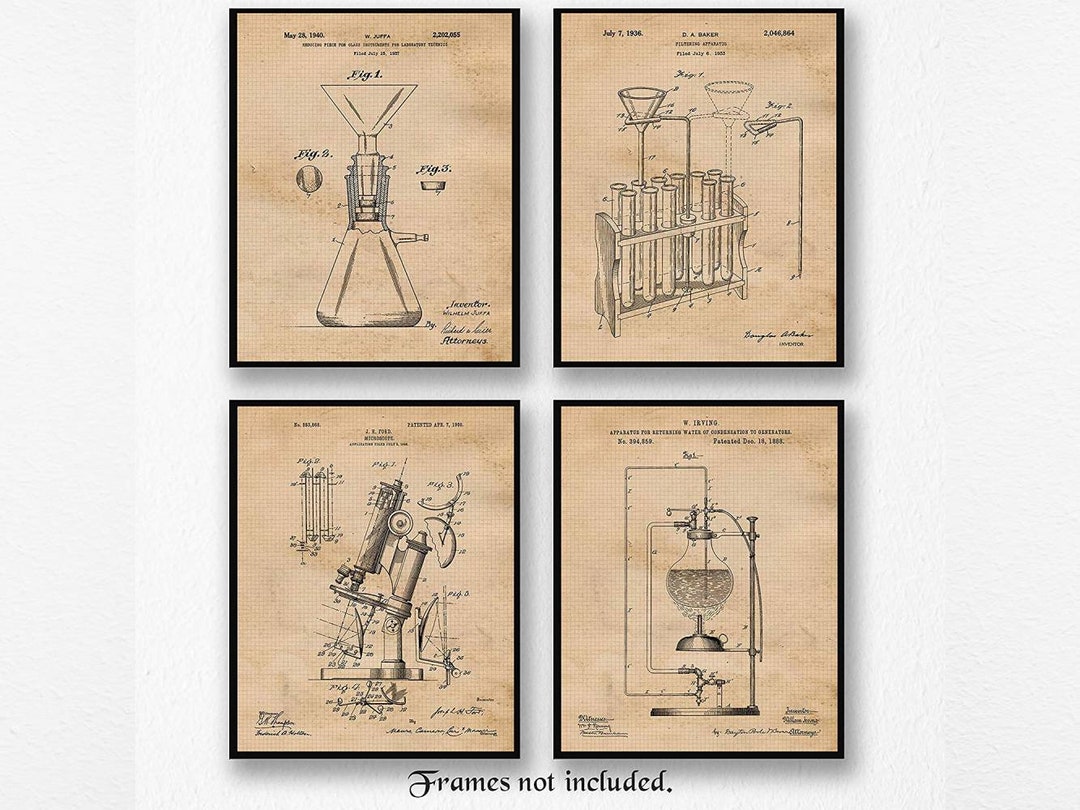 Vintage Science Lab Chemistry Patent Prints, 4 Unframed Photos, Wall ...