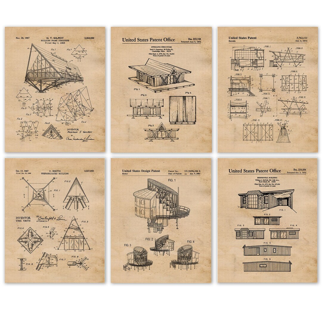 Classic House Construction Patent Prints, 6 Unframed Photos, Wall Art ...