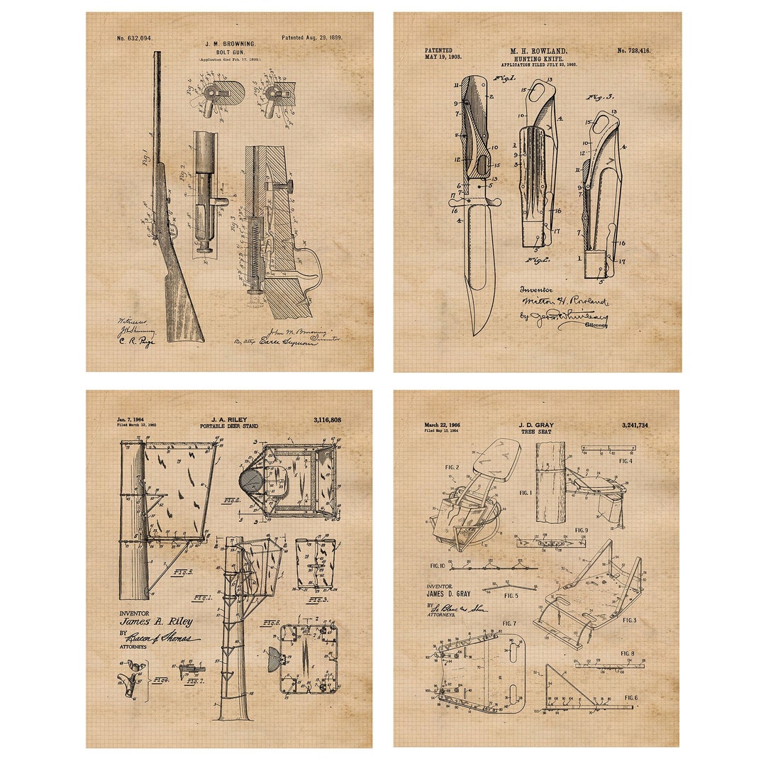 Vintage Deer Hunting Patent Prints, 4 Unframed Photos, Wall Art Decor ...