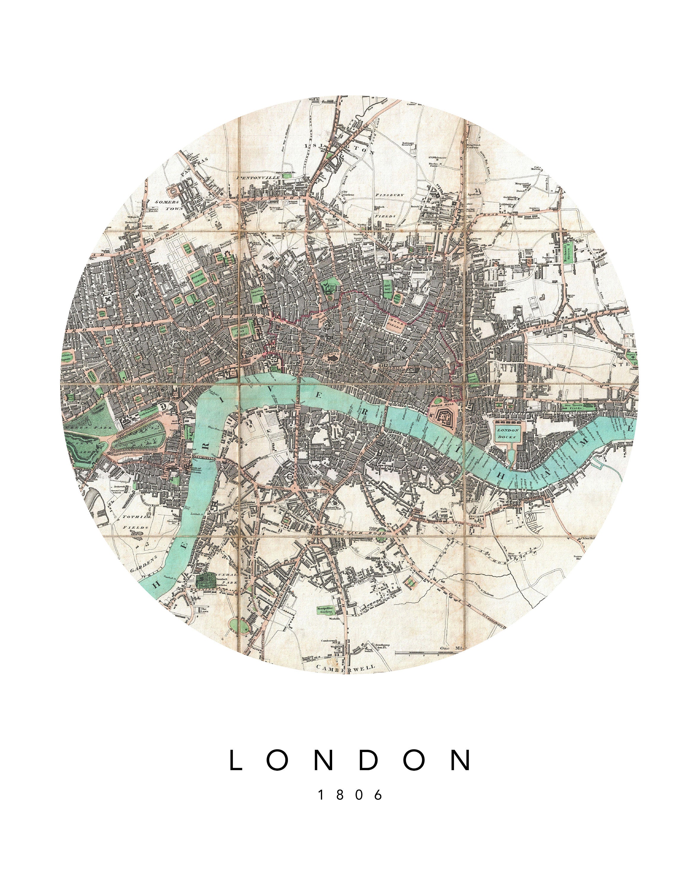 Vintage 1806 London Replica Map Prints, 1 Unframed Photos, Wall Art ...
