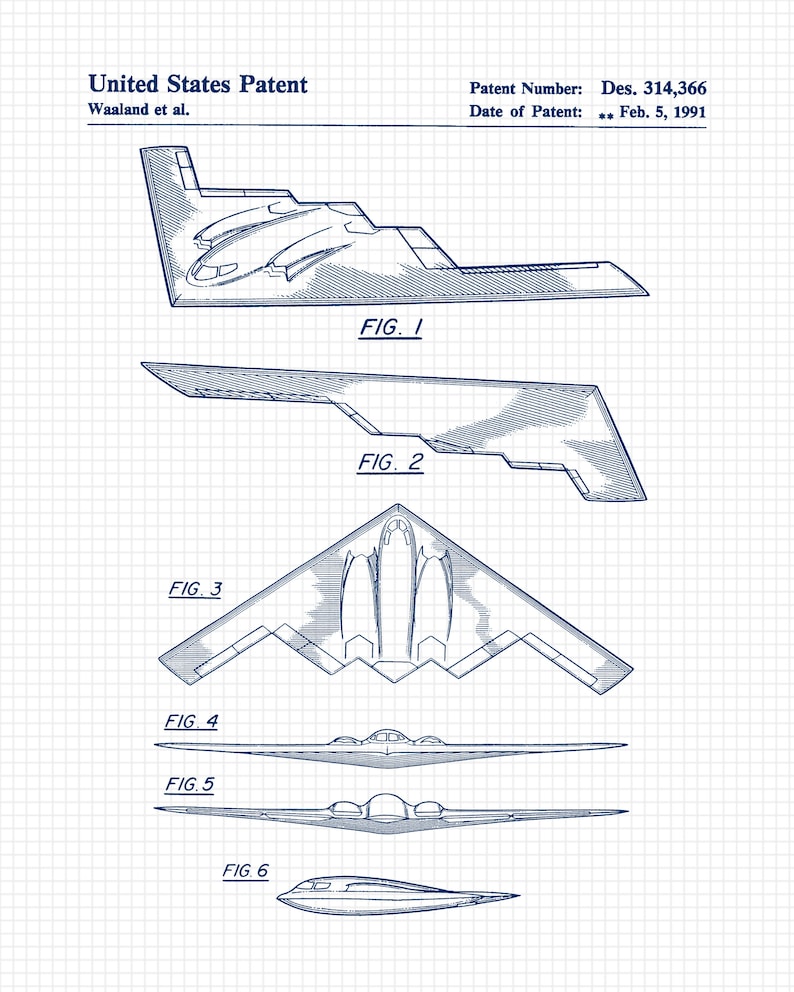 Classic Stealth Bomber Airplanes Patent Prints, 4 Unframed Photos, Wall ...