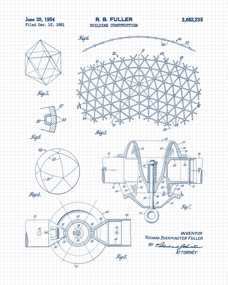 Geodesic Dome Spaceship Earth Patent Prints, 4 Unframed Photos, Wall ...
