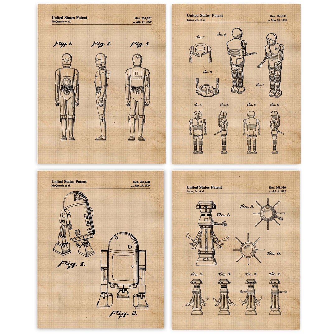 Vintage SW Droids Robots Patent Prints, 4 Unframed Photos, Wall Art ...