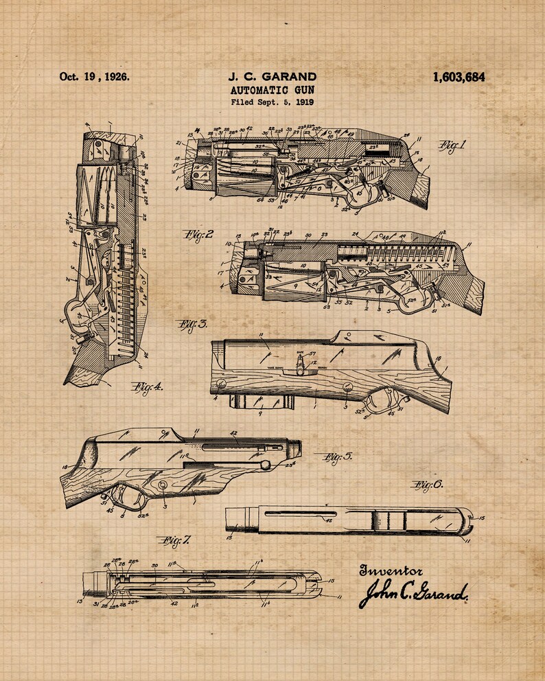Vintage Garand Rifles Patent Prints 4 Unframed Photos Wall - Etsy