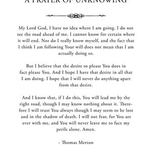 Classic Thomas Merton Prayer of Unknowing Quote Prints, 1 Unframed ...