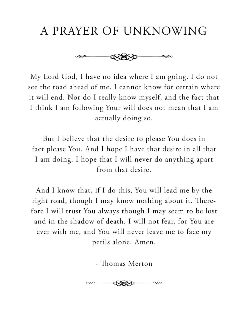 Classic Thomas Merton Prayer of Unknowing Quote Prints, 1 Unframed ...
