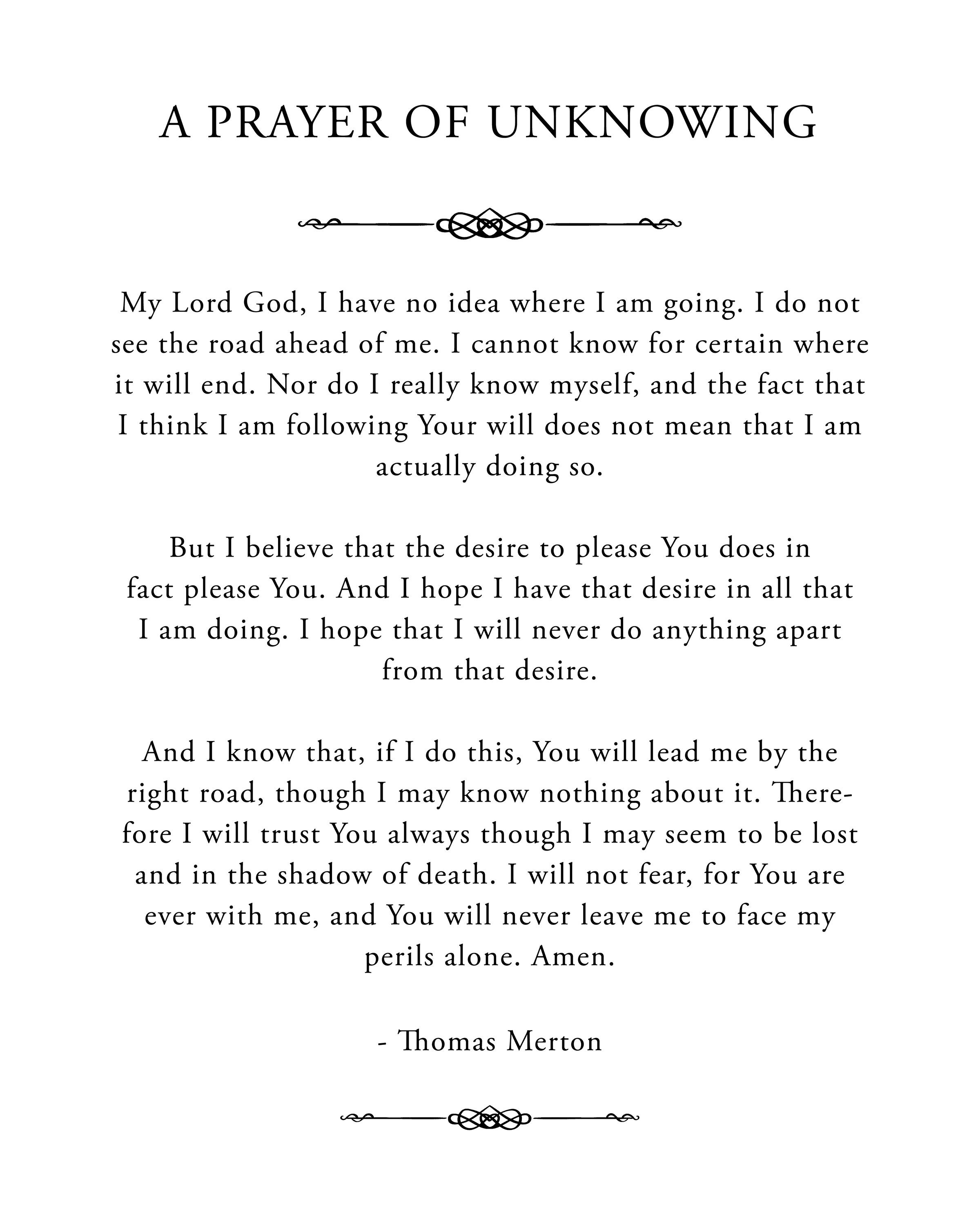 Classic Thomas Merton Prayer of Unknowing Quote Prints, 1 Unframed ...