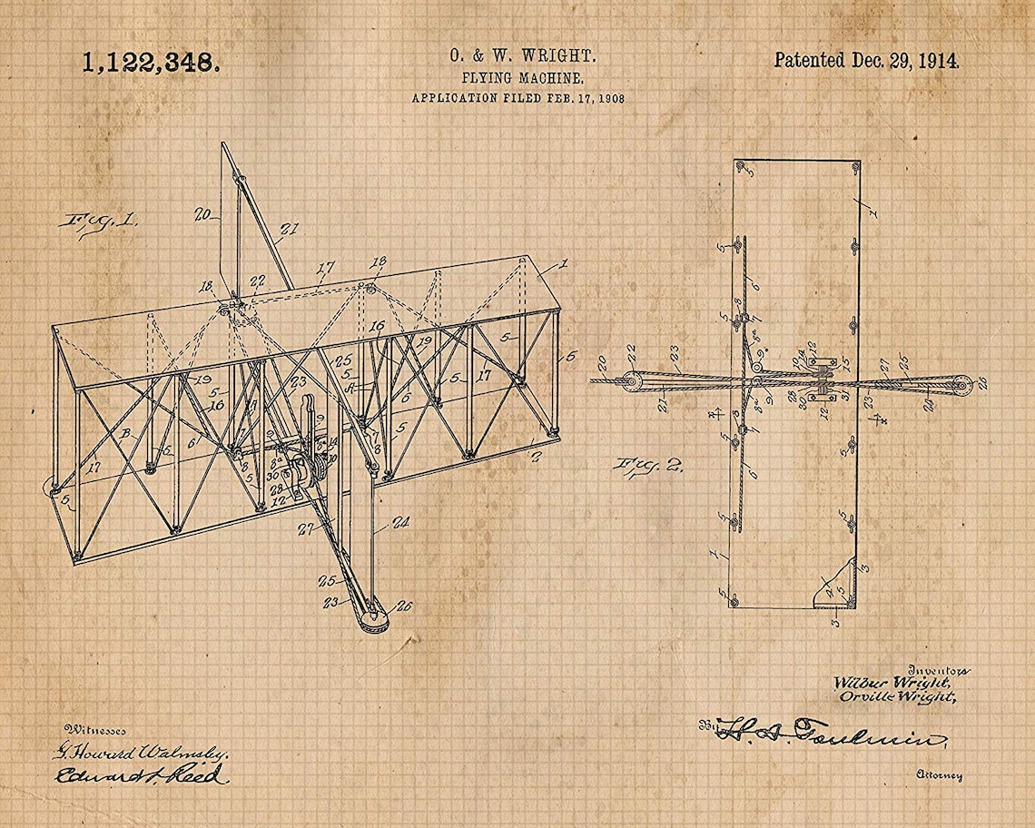 Vintage Wright Brothers Flying Machine Patent Prints 4 | Etsy