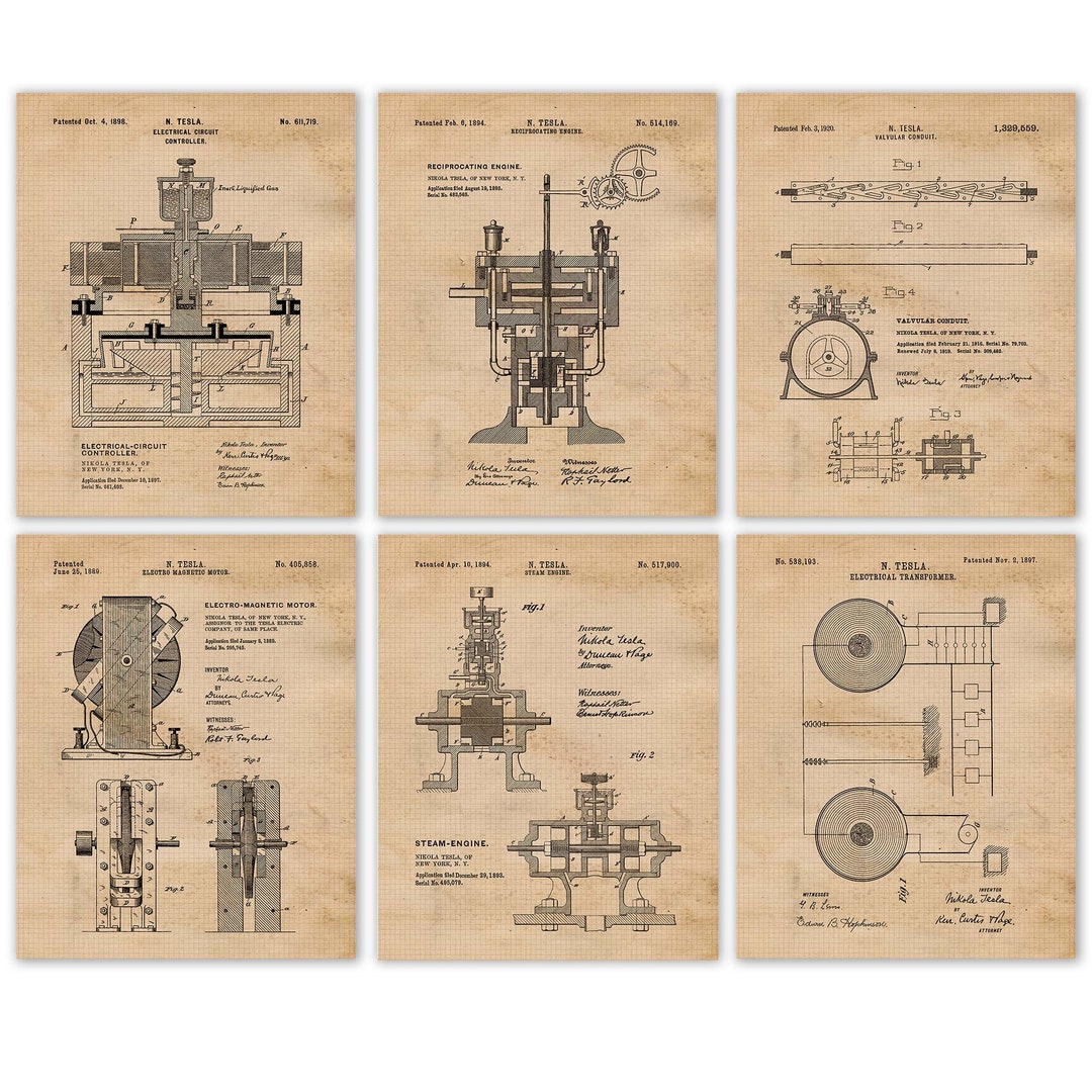 Tesla V2 Science Patent Poster Prints, 6 Unframed Photos, Wall Art ...