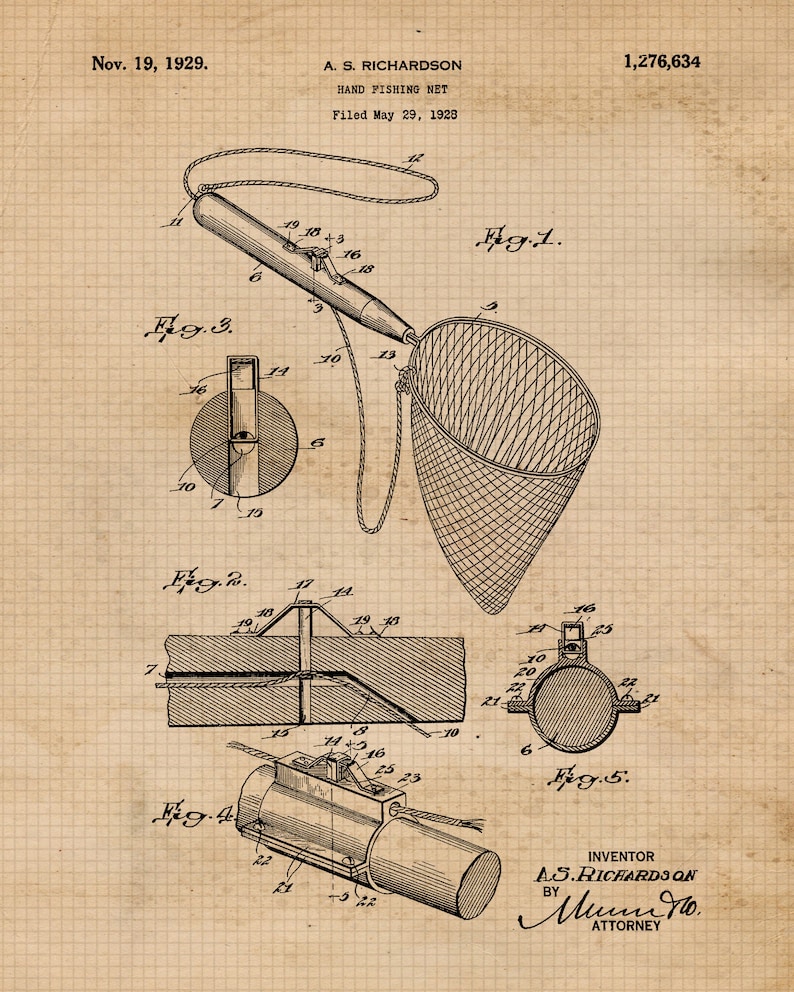 Vintage Fishing Patent Prints, 6 Unframed Photos, Wall Art Decor for ...