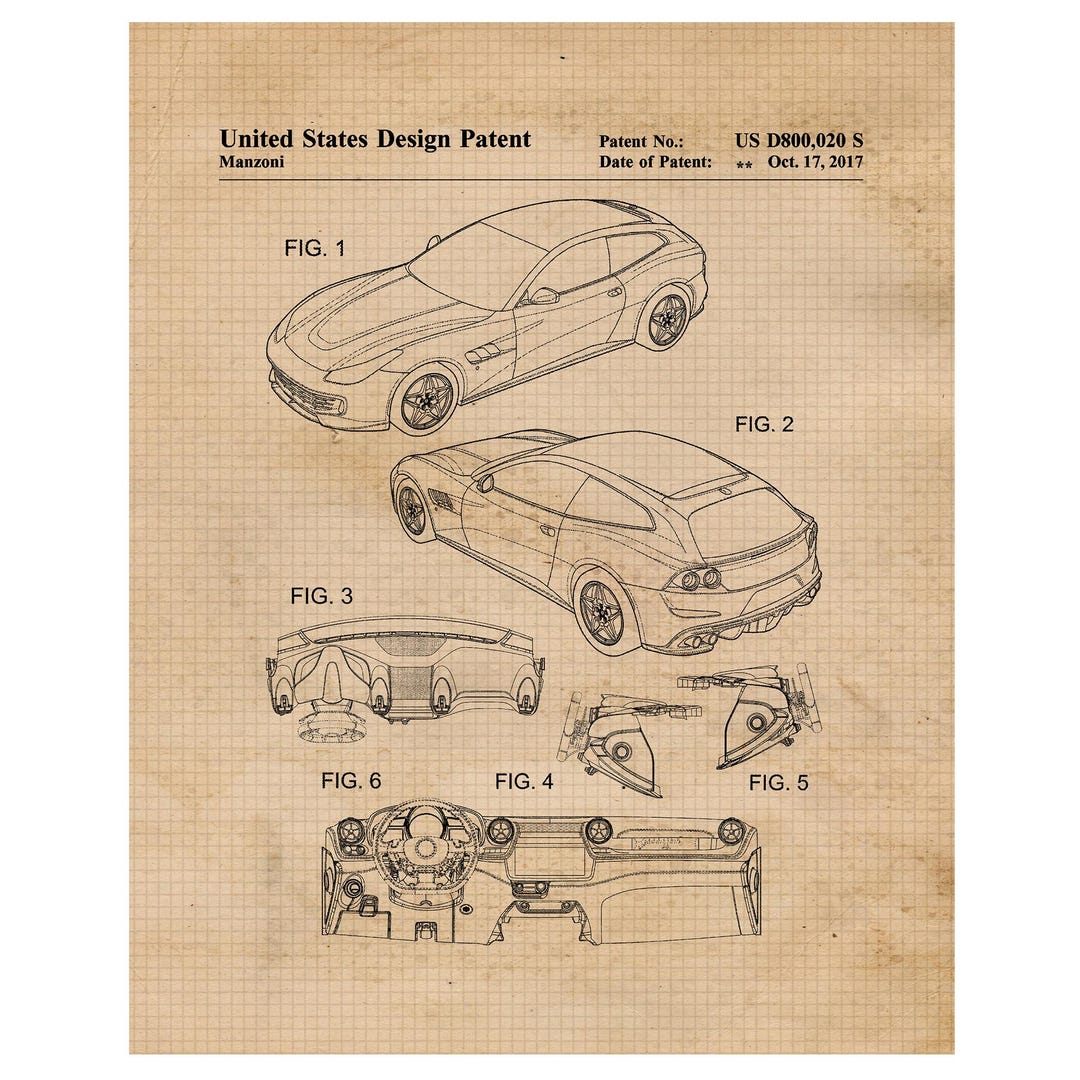 Classic GTC4 Lusso Car Patent Prints, 1 Unframed Photos, Wall Art Decor ...