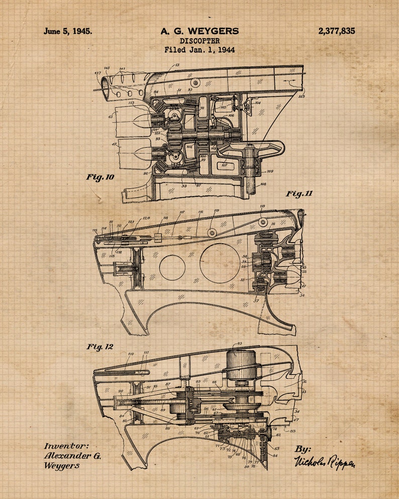 Vintage Discopter Flying Saucer Patent Prints, 4 Unframed Photos, Wall ...