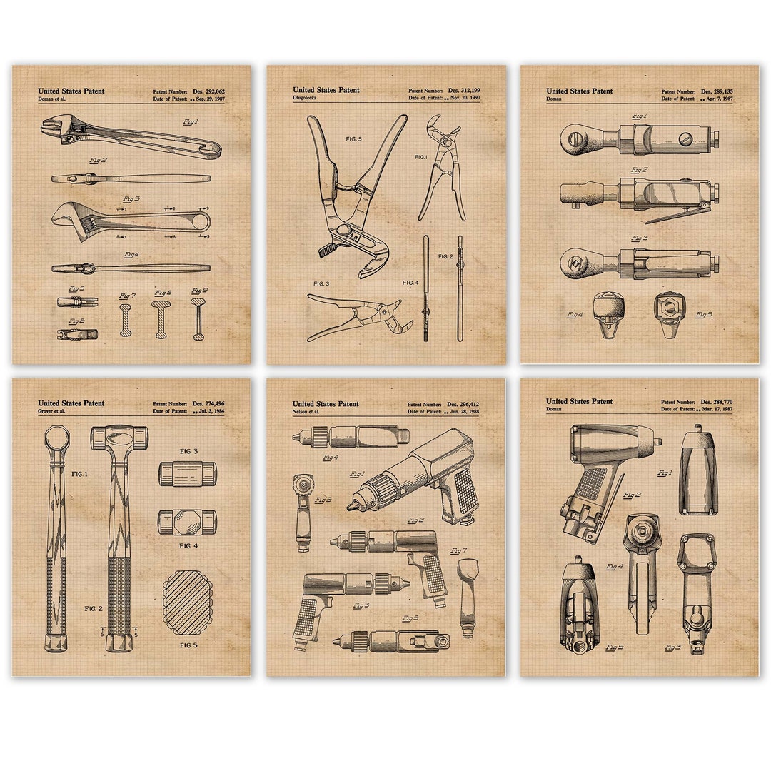 Vintage Handyman Tools Patent Prints, 6 Unframed Photos, Wall Decor ...