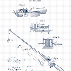 Vintage Fishing Patent Prints, 6 Unframed Photos, Wall Art Decor for ...