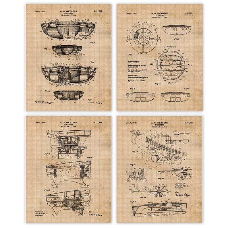 Vintage Discopter Flying Saucer Patent Poster Prints 4 - Etsy