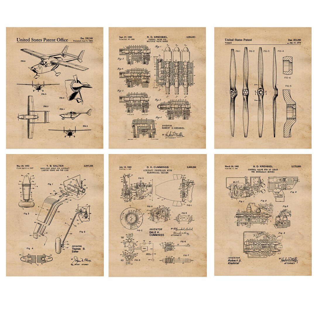 Classic Cessna Aircraft Machine Patent Prints, 6 Unframed Photos, Wall ...