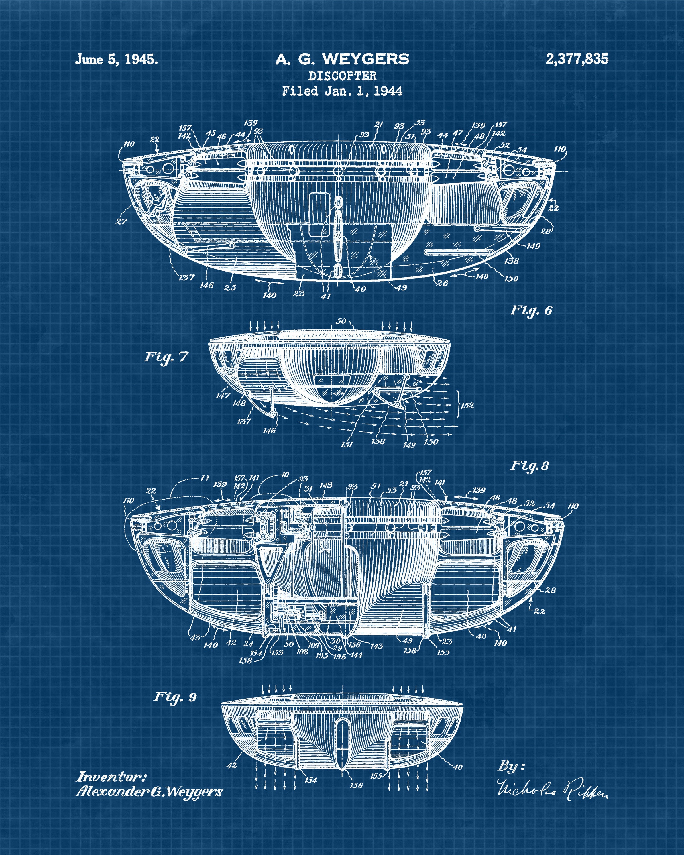 Vintage Discopter Flying Saucer Patent Prints, 4 Unframed Photos, Wall ...