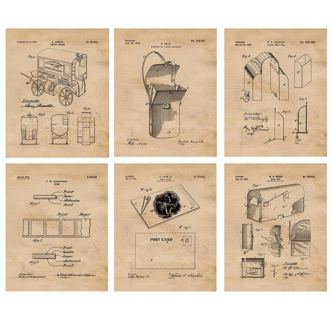 Vintage Mailman Patent Prints, 6 Unframed Photos, Wall Art Decor Gifts ...