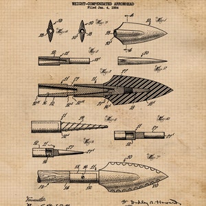 Vintage Bow Arrow Patent Prints, 4 Unframed Photos, Wall Art Decor ...