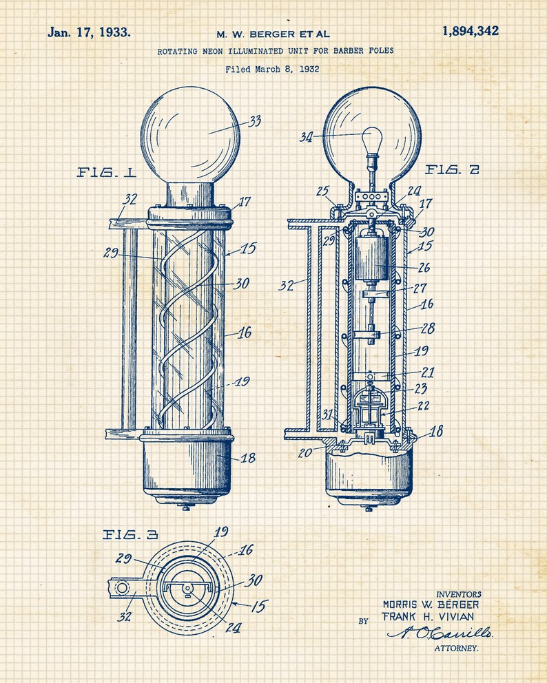 Vintage Barber Pole Patent Prints, 1 Unframed Photos, Wall Art Decor ...