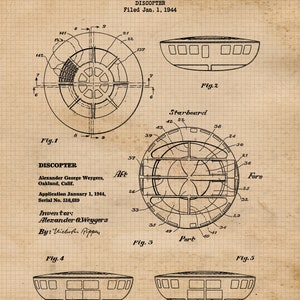 Vintage Discopter Flying Saucer Patent Prints, 4 Unframed Photos, Wall ...