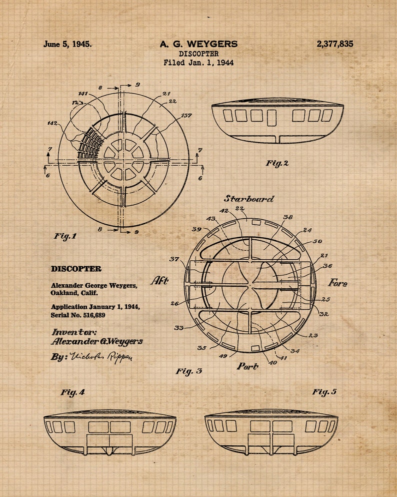 Vintage Discopter Flying Saucer Patent Poster Prints 4 - Etsy