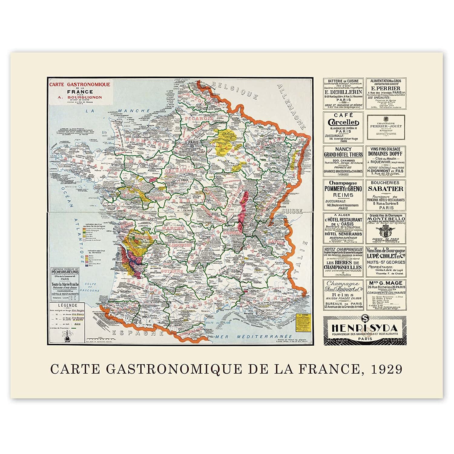 Vintage France 1929 Map Replica Prints, 1 Unframed Photos, Wall Art ...