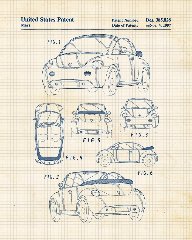 Bug Beetle Auto Patent Prints, 1 Unframed Photo, Wall Art Decor Gifts ...