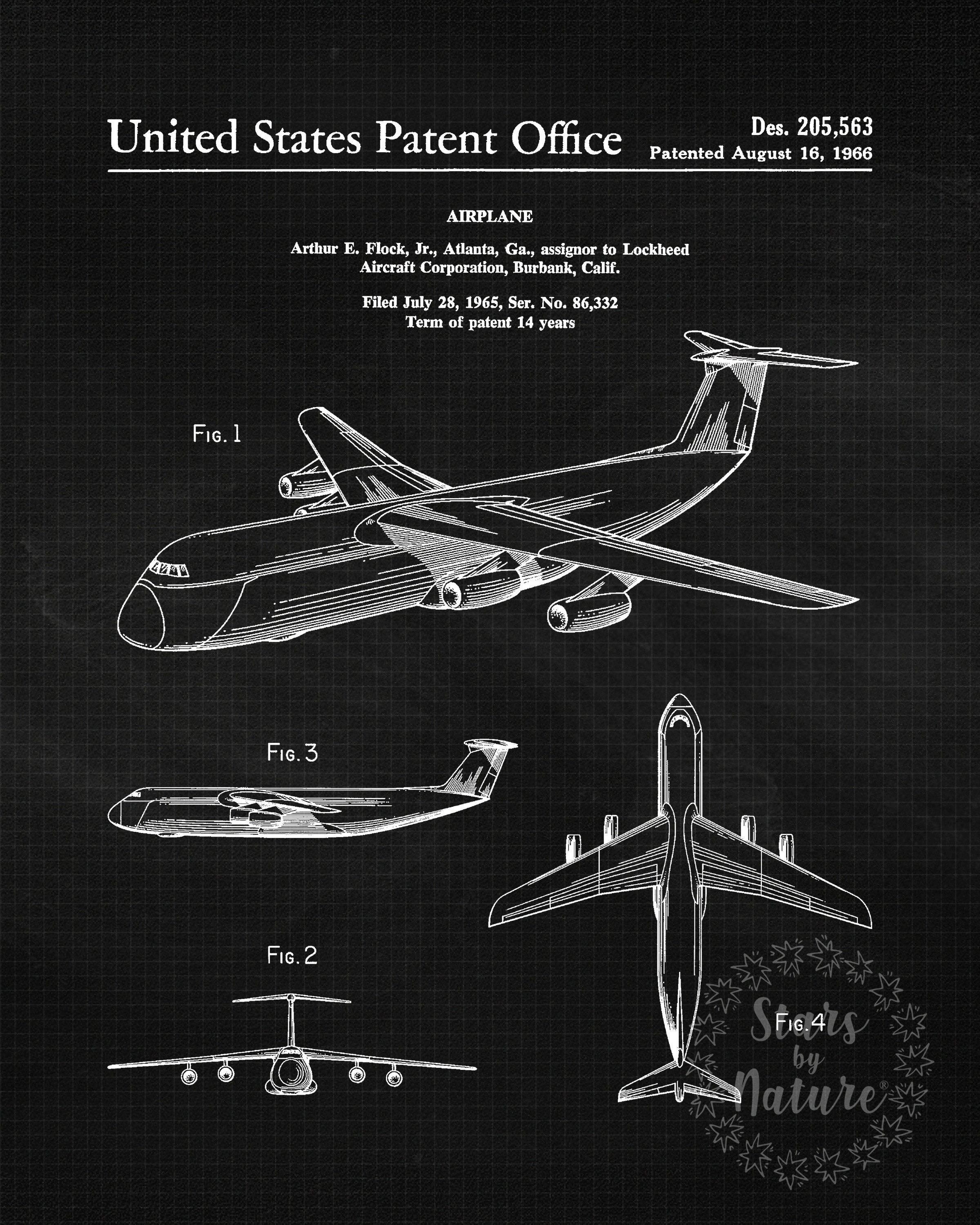 Classic C5 Galaxy Airplane Patent Prints, 1 Unframed Photos, Wall Art ...