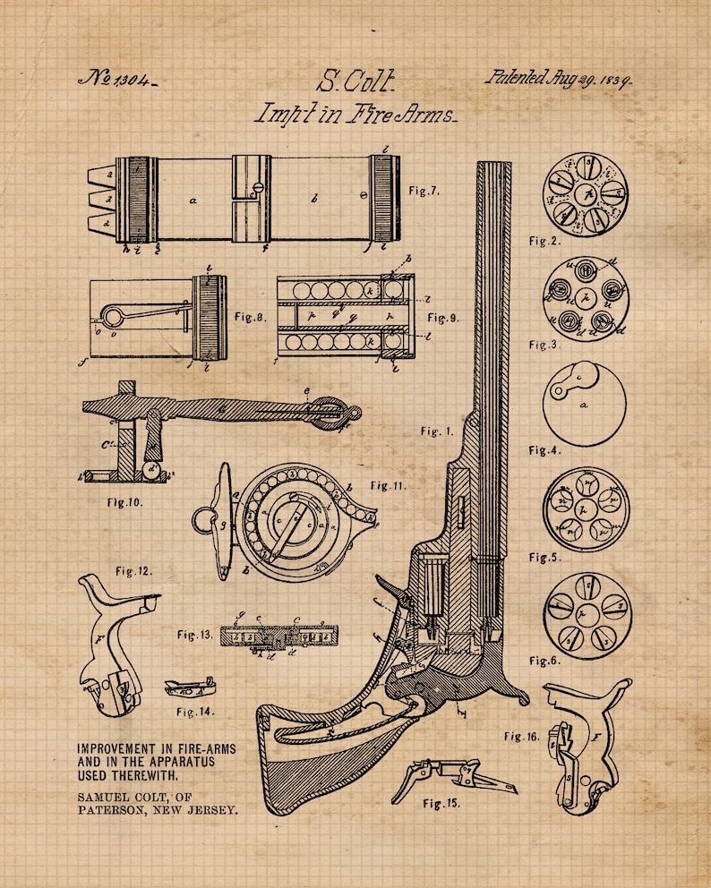 Vintage Colt Revolver Firearm Patent Prints 4 Unframed - Etsy
