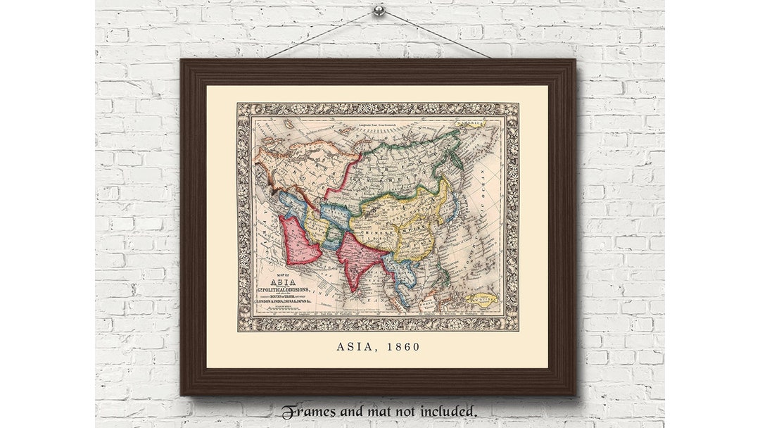 Vintage Asia 1860 Map Replica Prints, 1 Unframed Photos Wall Art Decor ...