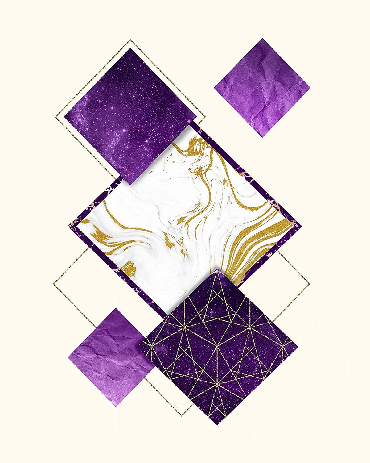 Purple Gold Geometric Wall Art 4 Abstract Art Print Modern - Etsy
