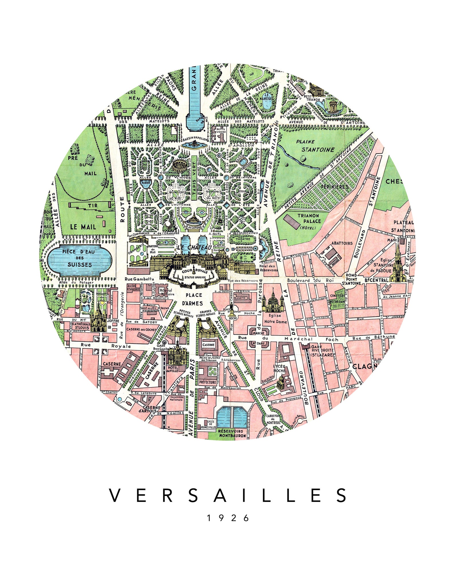 Vintage 1926 Versailles Replica Map Prints, 1 Unframed Photos, Wall Art ...