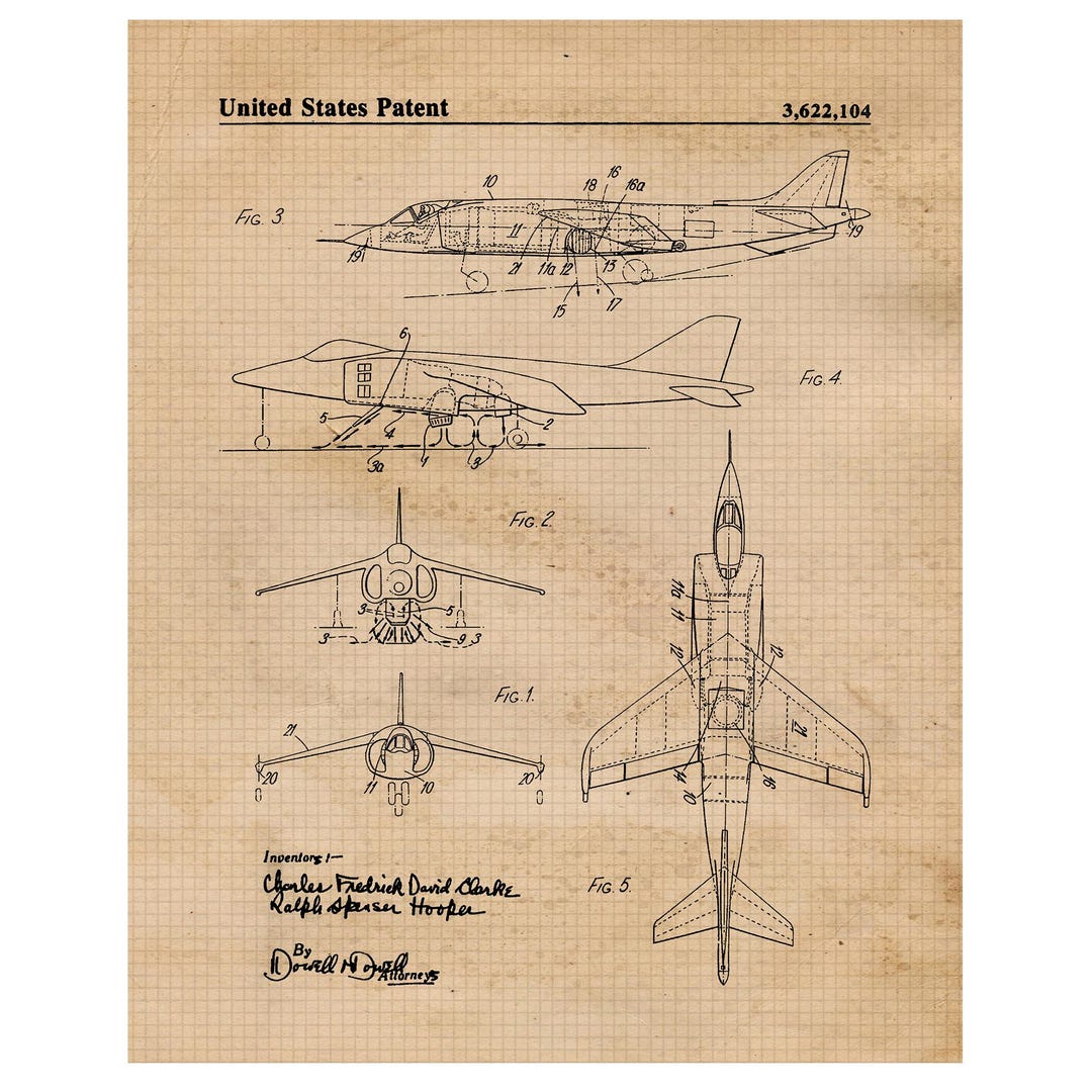 Military Harrier Jump Jet VTOL Patent Prints, 1 Unframed Photos, Wall ...